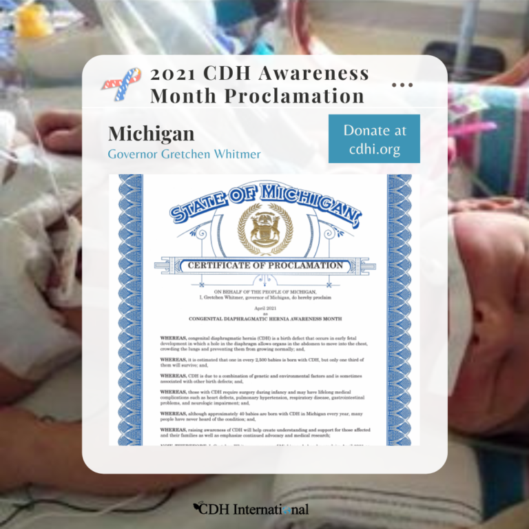 CDH Research International - Michigan Proclaims April CDH Awareness Month