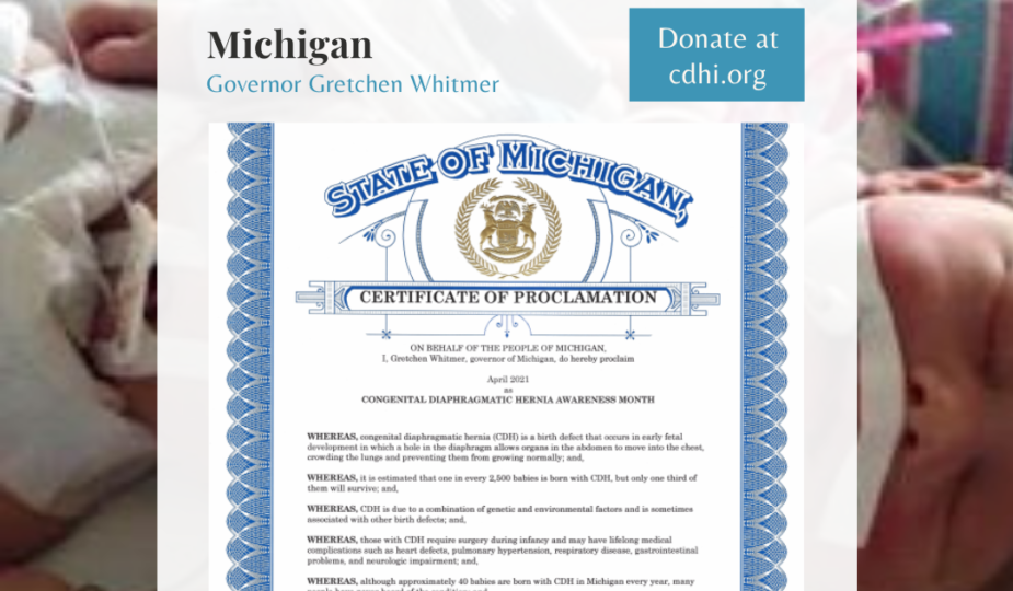 Michigan Proclaims April CDH Awareness Month
