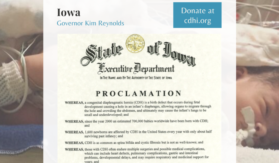 Iowa Proclaims April CDH Awareness Month